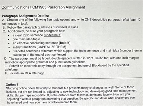 Communications I Cm1903 Paragraph Assignment