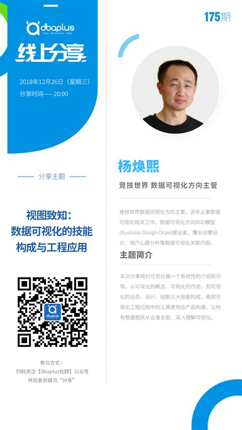 【dbaplus社群线上分享175期】视图致知：数据可视化的技能构成与工程应用 线上分享 dbaplus社群：围绕data