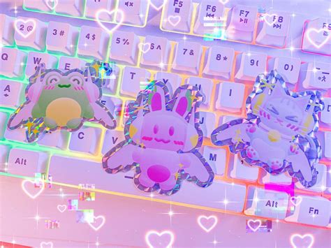 Download Cybercore Keyboardwith Cute Figures Wallpaper