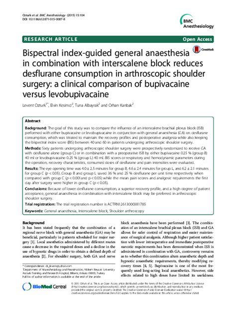 Pdf Bispectral Index Guided General Anaesthesia In Combination With Interscalene Block Reduces