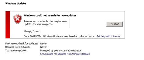 senju thomas windows updates failing with error code 80072efd on win