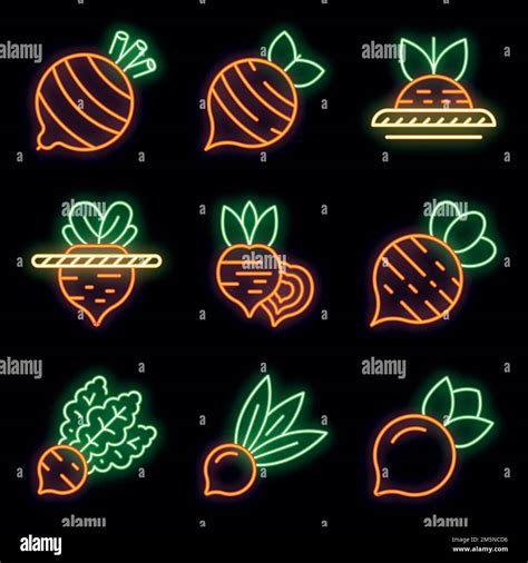 Beet Icons Set Outline Set Of Beet Vector Icons Neon Color On Black