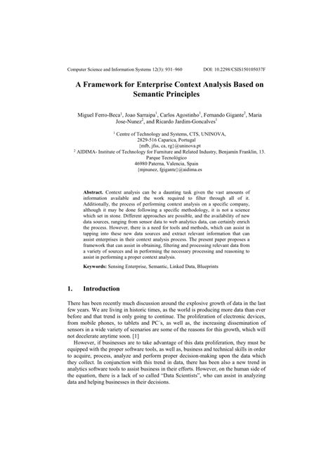 Pdf A Framework For Enterprise Context Analysis Based On Semantic Principles