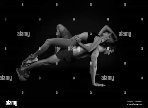 Feeling Support Sportsman Push Ups Workout With Fit Girl On Back Couple Loving Sport Sporty