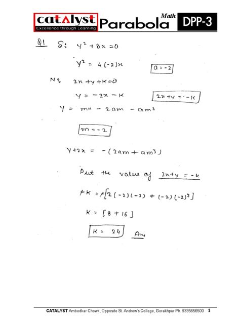 Dpp 3 Parabola Solution Pdf