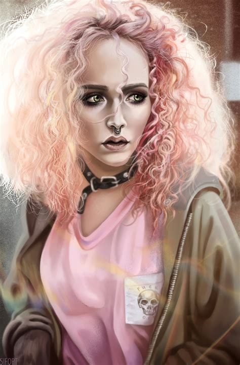 Фото Девушка с кудрявыми розовыми волосами