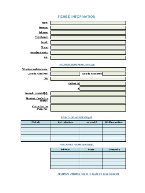 Fiche Integration Template Pdf