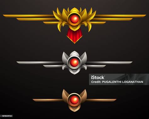 금 은 동이 있는 게임 레벨 업적 순위 막대 게임 Ui 디자인을 위한 판타지 요소 디자인 요소에 대한 스톡 벡터 아트 및 기타 이미지 디자인 요소 환상의 세계 1위