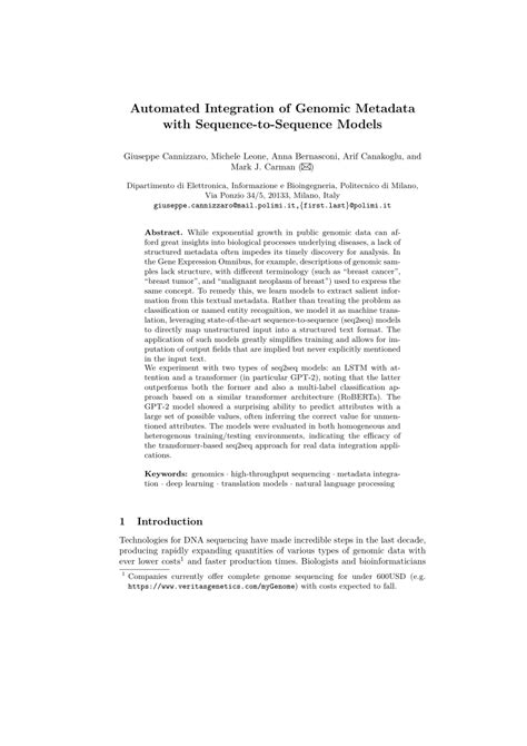 Pdf Automated Integration Of Genomic Metadata With Sequence To Sequence Models
