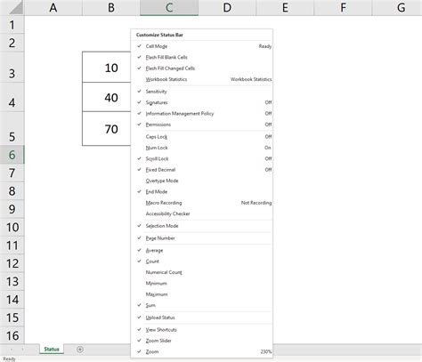 how to use excel s status bar tweak optimize and setup