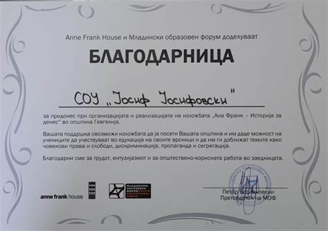 Изложба Ана Франк Историја за денес СОУ „Јосиф Јосифовски“ Гевгелија