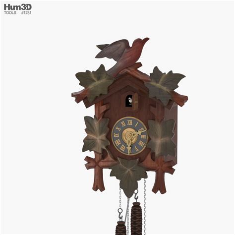 wooden cuckoo clock 3d model download decoration on