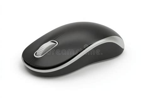 Black Wireless Mouse Isolated On White Background A Modern Black Wireless Computer Mouse With A