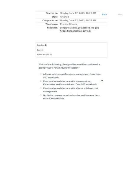 Aiops Fundamentals Level 1 Quiz Attempt Review Correct Answers