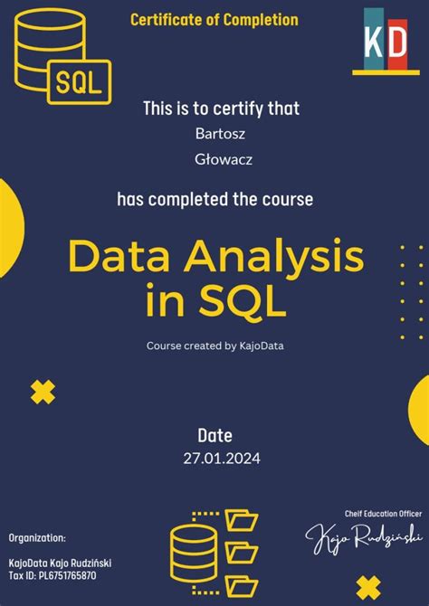 Bartosz Głowacz On Linkedin Data Analysis In Sql Course Certificate