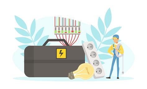 전기 배선 벡터 일러스트의 유지 보수 및 수리에 종사하는 그의 어깨에 전체 보유 압연 케이블의 남자 전기 전기공에 대한 스톡 벡터 아트 및 기타 이미지 Istock