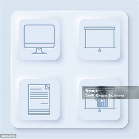 그래프 차트와 라인 컴퓨터 모니터 화면 칠판 문서 및 보드를 설정합니다 흰색 정사각형 버튼 벡터 선택에 대한 스톡 벡터 아트 및 기타 이미지 Istock