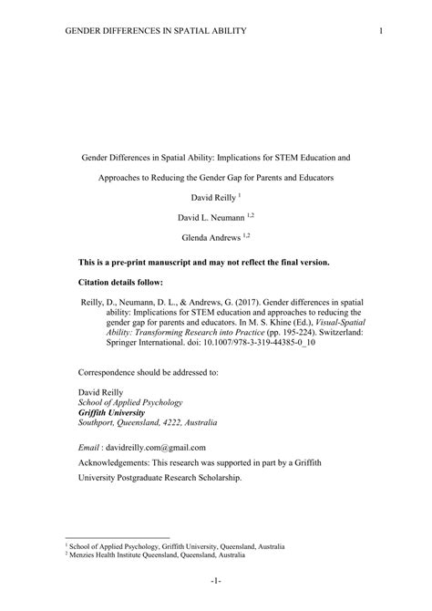Pdf Gender Differences In Spatial Ability Implications For Stem Education And Approaches To