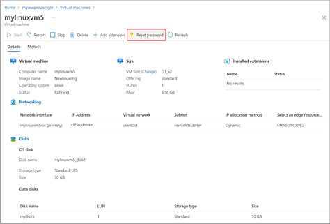 Сброс пароля на виртуальных машинах для устройства Gpu Azure Stack Edge Pro с помощью портал