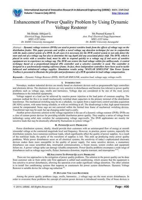 enhancement of power quality problem by using dynamic voltage restorer