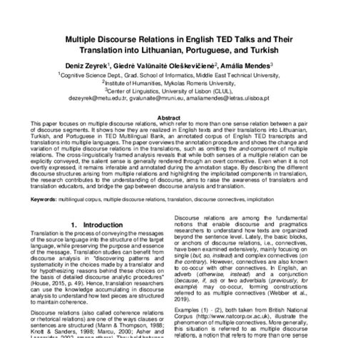 Multiple Discourse Relations In English Ted Talks And Their Translation
