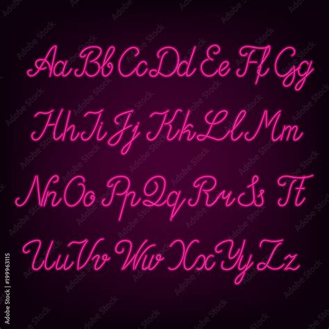 Pink Neon Script Alphabet Font Neon Color Uppercase And Lowercase Letters Stock Vector
