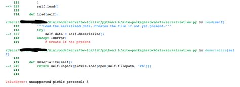 unsupported pickle protocol 5 when importing brightway2 · issue 90