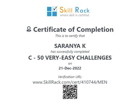 saranya k on linkedin c skillrack certificationcomplete