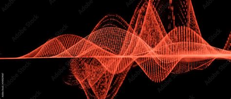 Illustration Of Abstract Red Wireframe Sound Waves Visualization Of Frequency Signals Audio