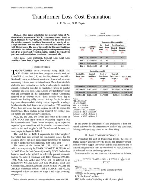 2012transformerloss Evaluations Rev4 Final Pdf Transformer Net Present Value