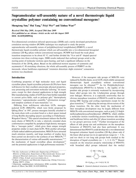 Pdf Supramolecular Self Assembly Nature Of A Novel Thermotropic Liquid Crystalline Polymer