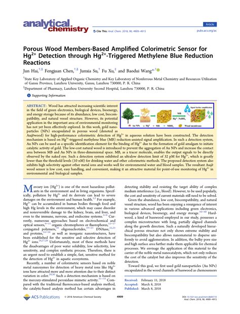 Pdf Porous Wood Members Based Amplified Colorimetric Sensor For Hg2 Detection Through Hg2