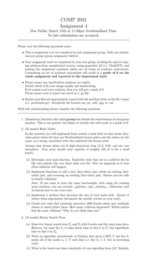 Comp 2002 A4 Mandatory Assignment 4 For Comp 2002 Winter 2024 Comp