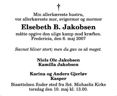 Elsebeth B Jakobsen Dødsannoncer I Danmark