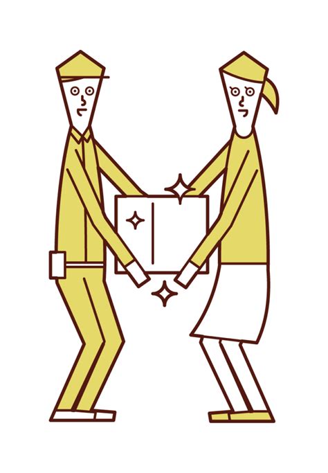 소포를 건네주는 배달 기사남성의 일러스트 무료 일러스트 소재집 Kukukeke