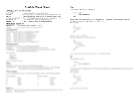 SOLUTION: Matlab cheatsheet9 - Studypool