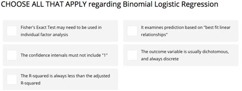 Solved CHOOSE ALL THAT APPLY Regarding Binomial Logistic Chegg Com