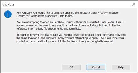Endnote Getting The Prompt ‘without The Associated Data Folder Even Though The Folder Is Present