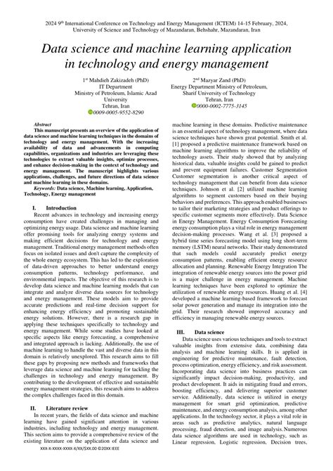 Pdf Data Science And Machine Learning Application In Technology And Energy Management