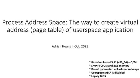 Process Address Space The Way To Create Virtual Address Page Table Of Userspace Application Pdf