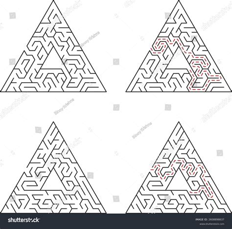 four triangular mazes two unsolved two stock vector royalty free