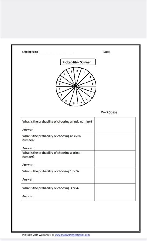 Probability Spinner Worksheet Please Help I Need The Work Of How You