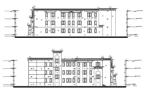 Amazing Section And The Side Elevation Details Of The Nursing College Building Autocad Dwg