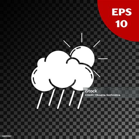 투명 한 어두운 배경에 격리 비와 태양 아이콘 흰색 구름입니다 비 방울과 비 구름 강수량 벡터 일러스트레이션 0명에 대한 스톡
