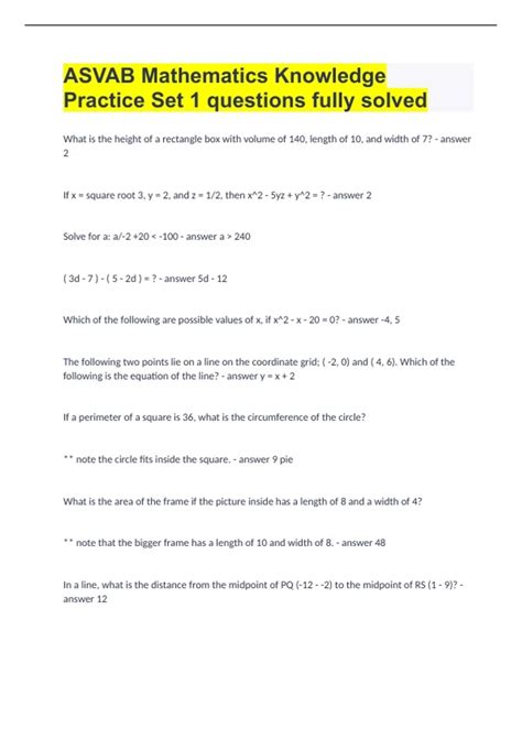 Asvab Math 50 Questions And Asvab Math Knowledge Stuvia Us 51 Off