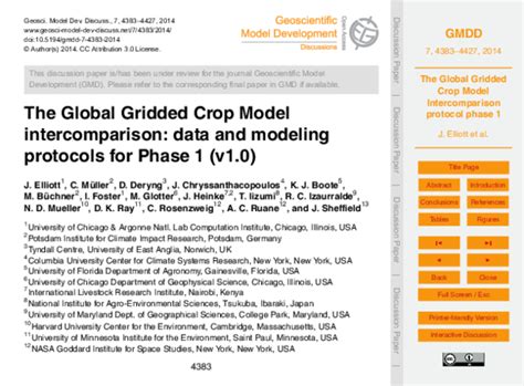 Pdf The Global Gridded Crop Model Intercomparison Data And Modeling Protocols For Phase 1 V1