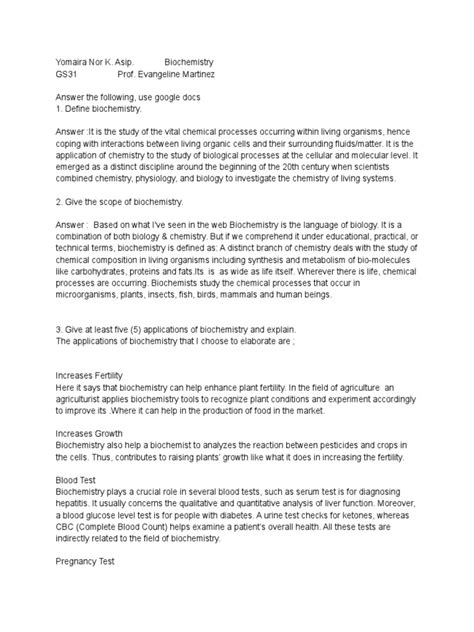 Assignment 1 In Biochemistry Pdf Water Biochemistry