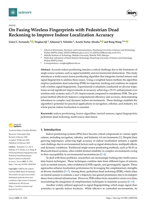 Pdf On Fusing Wireless Fingerprints With Pedestrian Dead Reckoning To Improve Indoor
