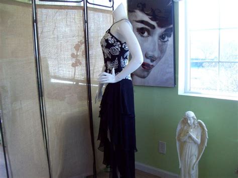 Sequin Tiered Dress Party Scala Black White Beaded Gem