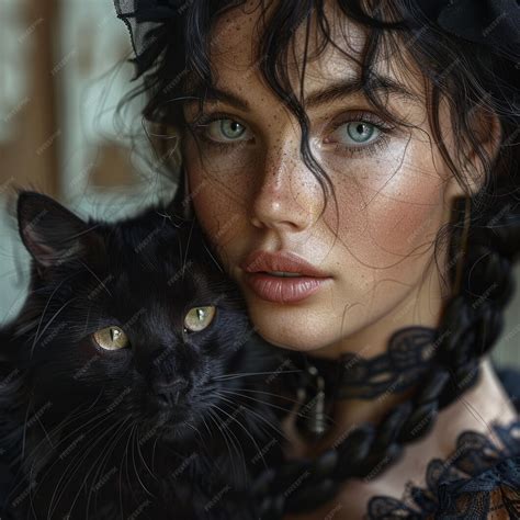 Premium Photo A Woman With A Black Cat And A Braid Is Posing With A Cat